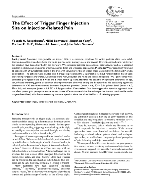 (PDF) The Effect of Trigger Finger Injection Site on Injection-Related Pain