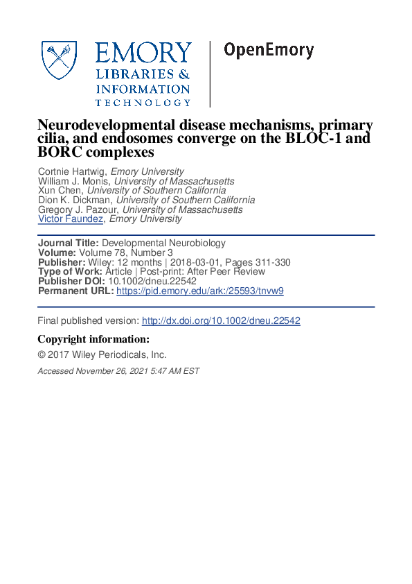 (PDF) Neurodevelopmental disease mechanisms, primary cilia, and ...