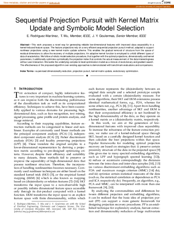 (PDF) Sequential projection pursuit with kernel matrix update and ...