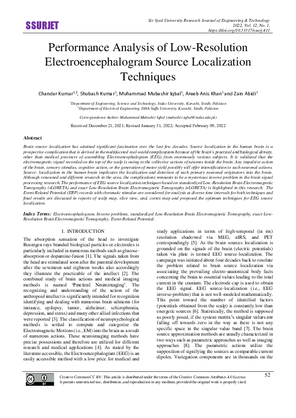 Pdf Performance Analysis Of Low Resolution Eeg Source Localization Techniques Areeb Khan