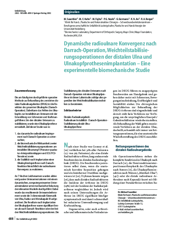 (PDF) Dynamische radioulnare Konvergenz nach Darrach-Operation ...