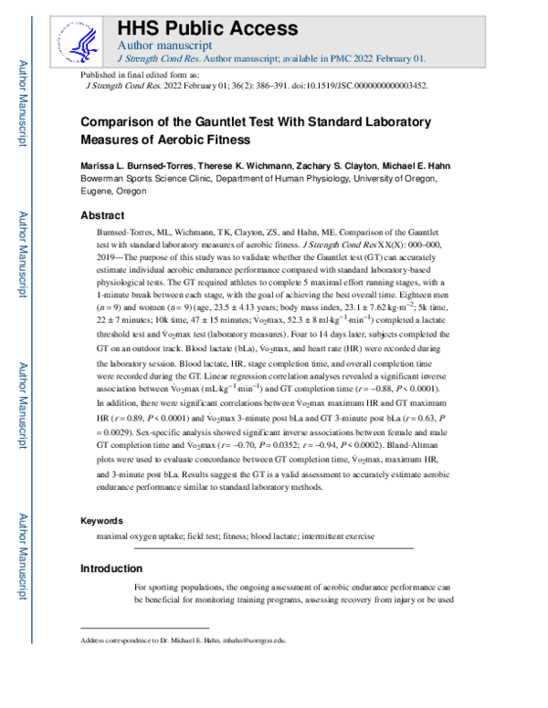 (PDF) Comparison of the Gauntlet Test With Standard Laboratory Measures ...