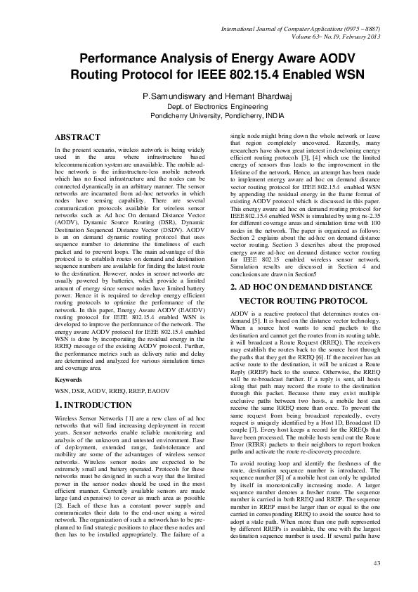 (PDF) Performance Analysis of Energy Aware AODV Routing Protocol for ...