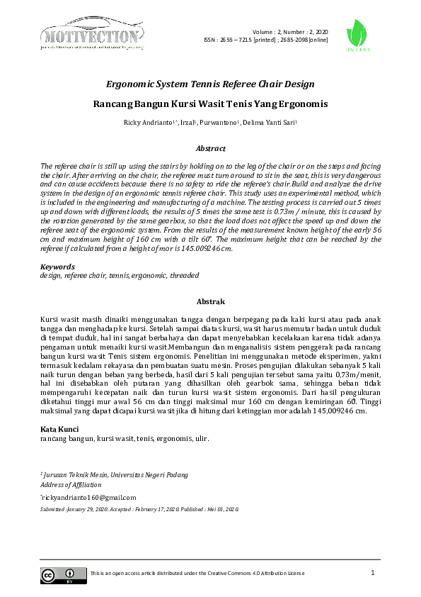 (PDF) Ergonomic System Tennis Referee Chair Design