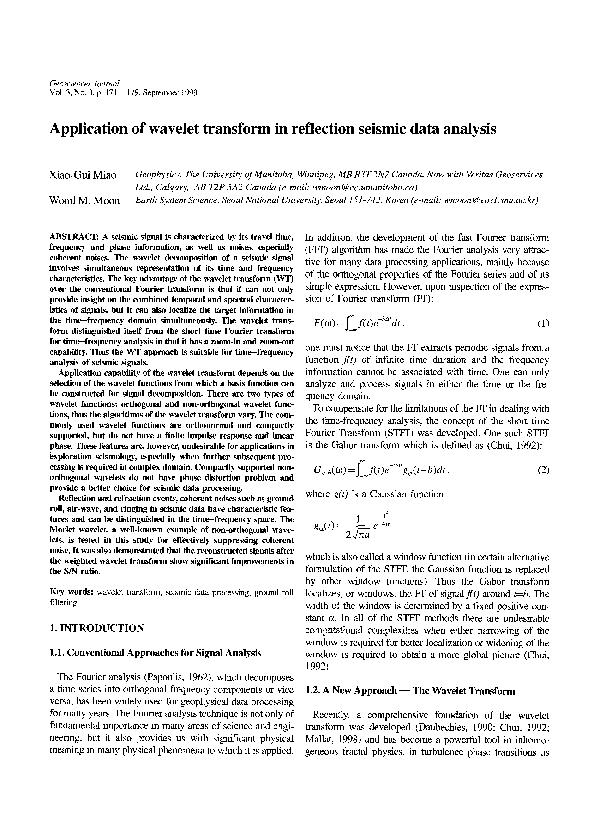 Pdf Application Of Wavelet Transform In Reflection Seismic Data Analysis