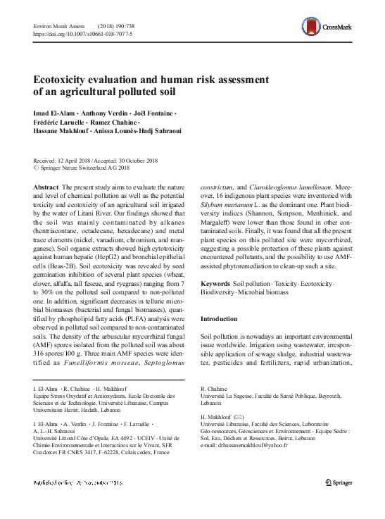 (PDF) Ecotoxicity evaluation and human risk assessment of an ...