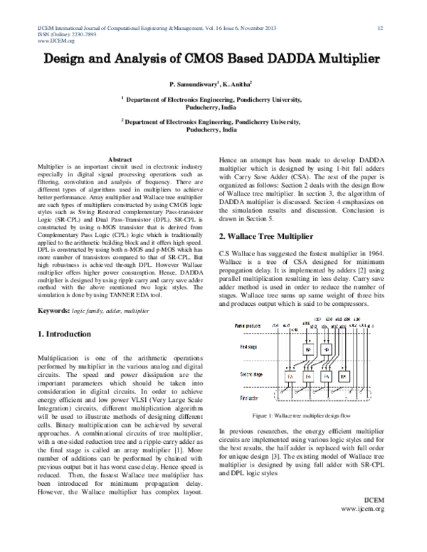 (PDF) Design and Analysis of CMOS Based DADDA Multiplier