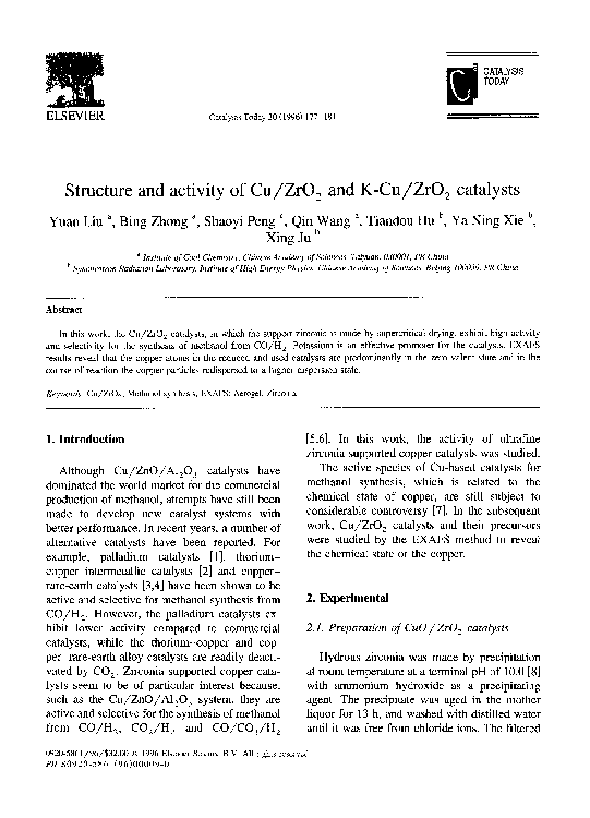 (PDF) Structure and activity of Cu/ZrO2 and K-Cu/ZrO2 catalysts