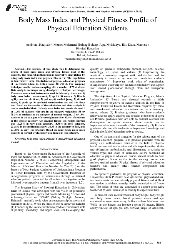 (PDF) Body Mass Index and Physical Fitness Profile of Physical ...