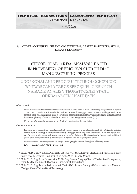 (PDF) Theoretical stress analysis-based improvement of friction clutch ...