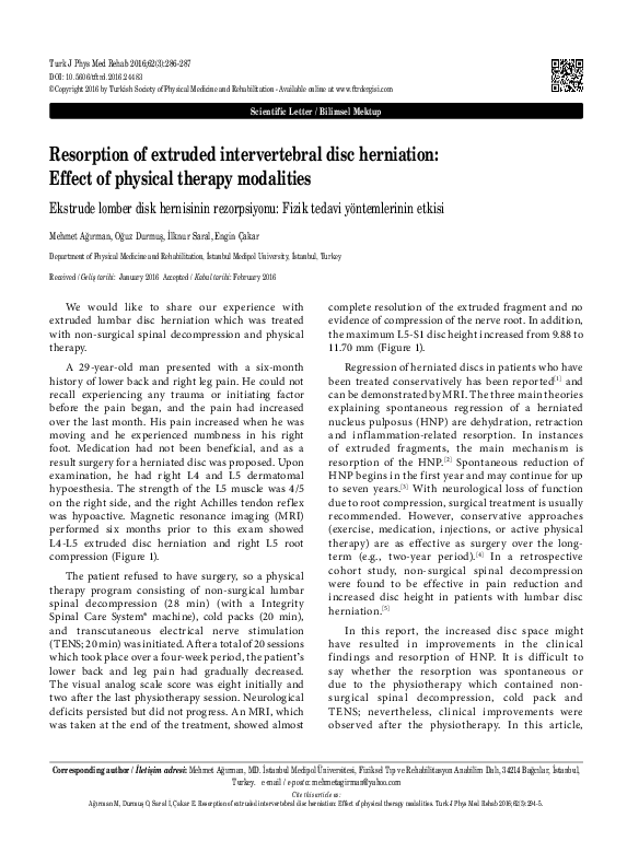 (PDF) Resorption of extruded intervertebral disc herniation: Effect of ...