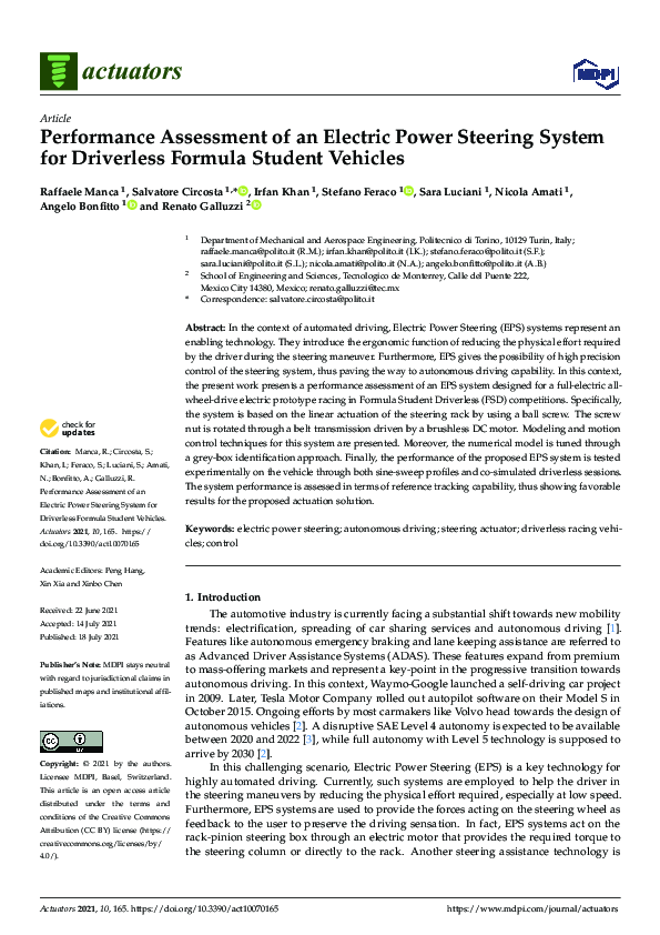 (PDF) Performance Assessment of an Electric Power Steering System for ...