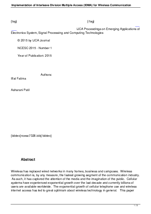(PDF) Implementation of Interleave Division Multiple Access (IDMA) for Wireless Communication