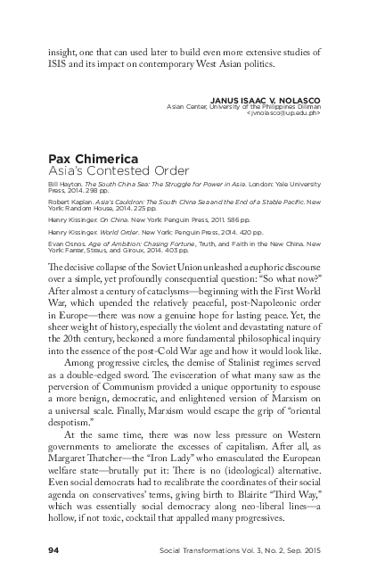 (PDF) Book Review: Pax Chimerica: Asia’s Contested Order