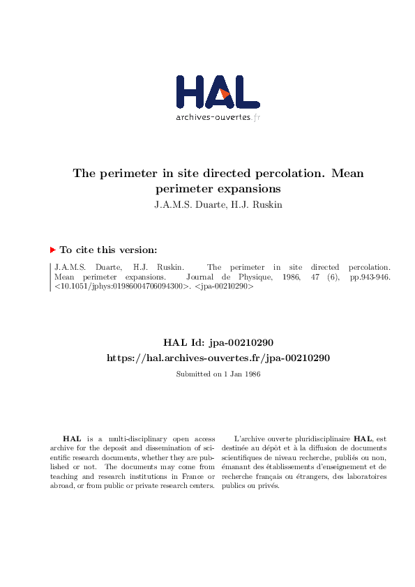 (PDF) The perimeter in site directed percolation. Mean perimeter expansions