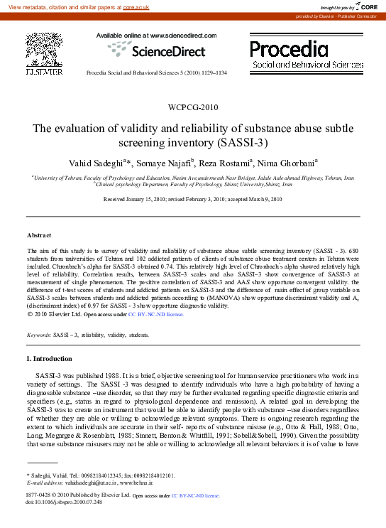 (PDF) The evaluation of validity and reliability of substance abuse ...