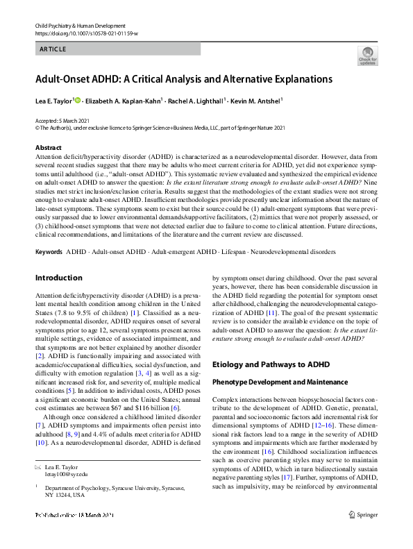 (PDF) Adult-Onset ADHD: A Critical Analysis and Alternative Explanations