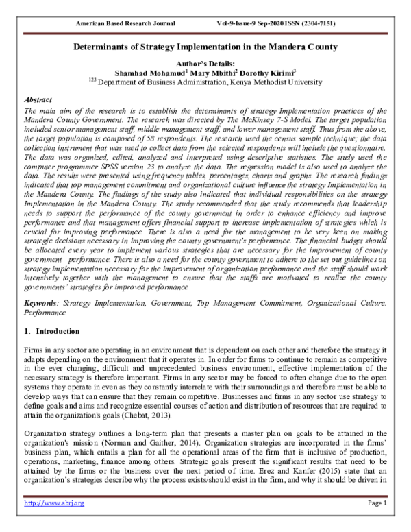 (PDF) Determinants of Strategy Implementation in the Mandera County