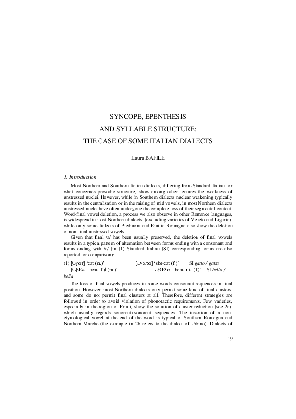(PDF) Syncope, Epenthesis and Syllable Structure: The Case of Some ...