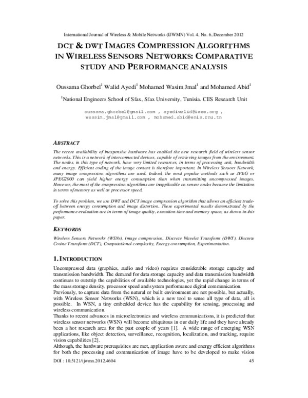 (PDF) DCT & DWT Images Compression Algorithms in Wireless Sensors Networks: Comparative Study ...