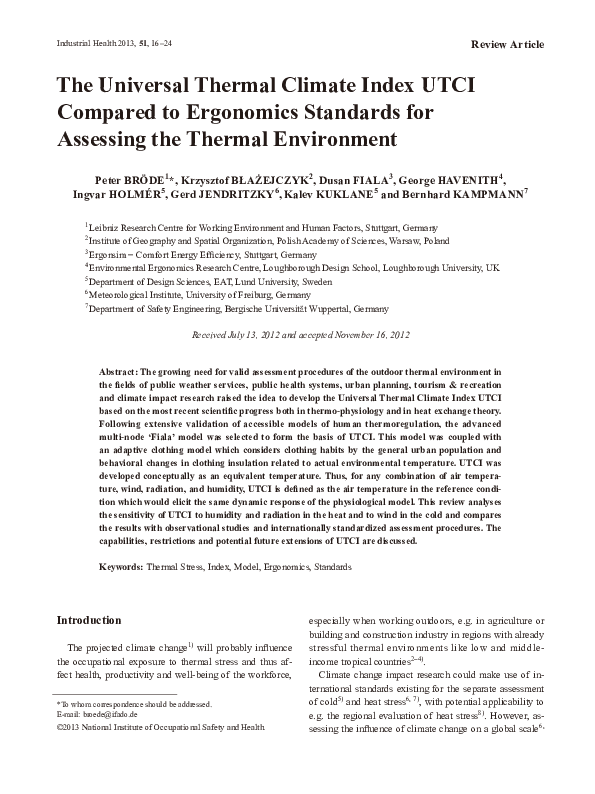 (PDF) The Universal Thermal Climate Index UTCI Compared to Ergonomics ...
