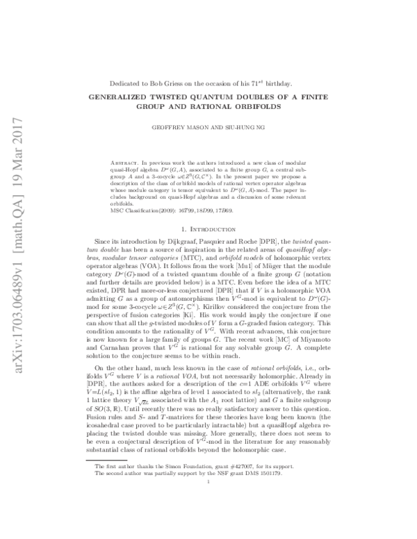 (PDF) Generalized twisted quantum doubles of a finite group and rational orbifolds | Siu-Hung Ng ...