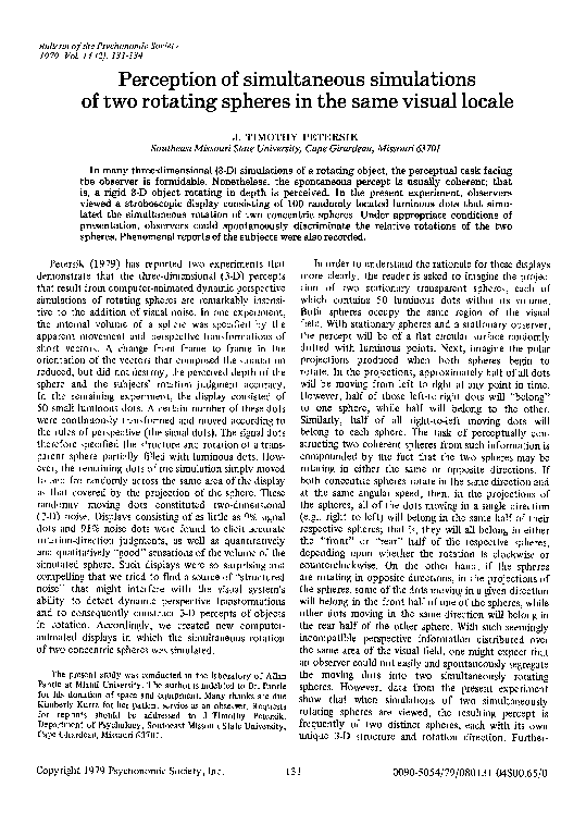 (PDF) Perception of simultaneous simulations of two rotating spheres in the same visual locale