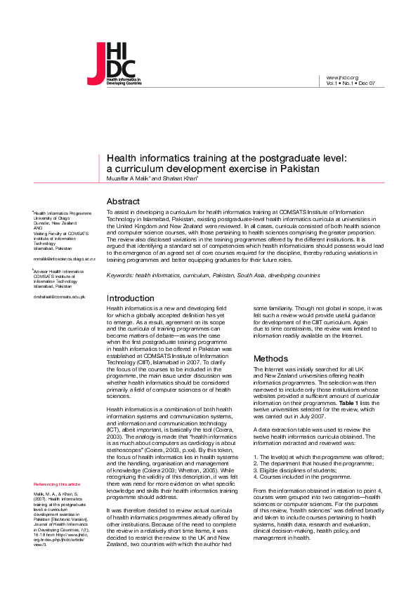(PDF) Health informatics training at the postgraduate level: a ...