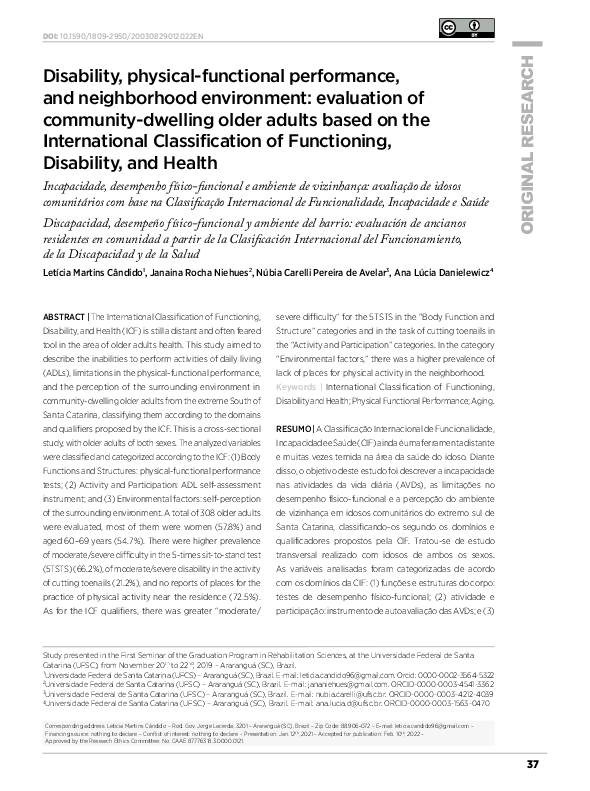 (PDF) Disability, physical-functional performance, and neighborhood ...