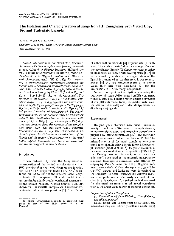 (PDF) The isolation and characterization of some iron(III) complexes with mixed uni-, bi-, and ...