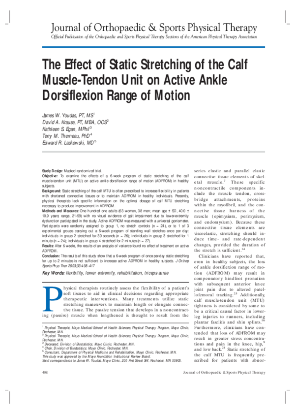 (PDF) The Effect of Static Stretching of the Calf Muscle-Tendon Unit on Active Ankle ...