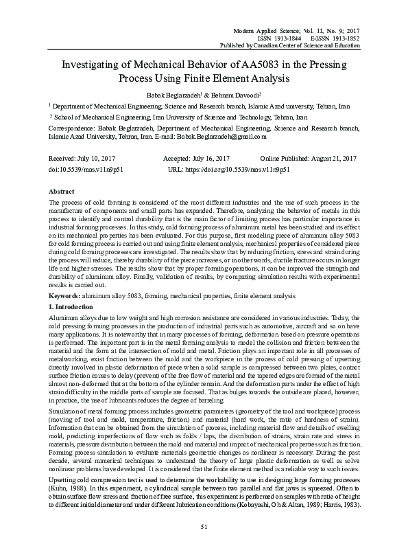 (PDF) Investigating of Mechanical Behavior of AA5083 in the Pressing Process Using Finite ...