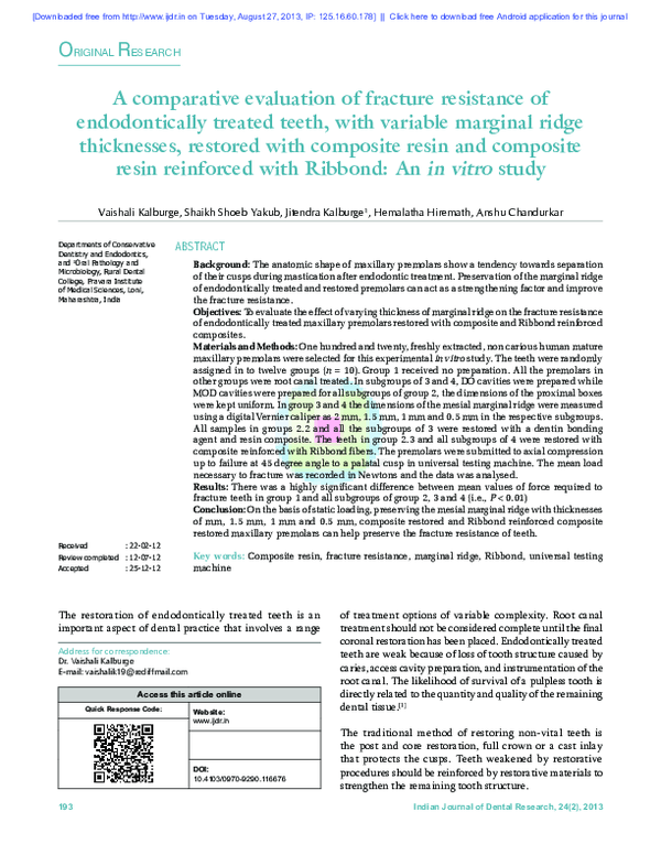 (PDF) A comparative evaluation of fracture resistance of endodontically ...