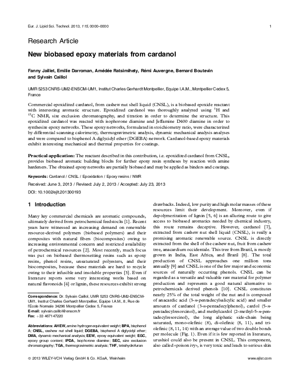 (PDF) New biobased epoxy materials from cardanol