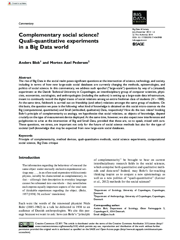 (PDF) Complementary social science? Quali-quantitative experiments in a ...
