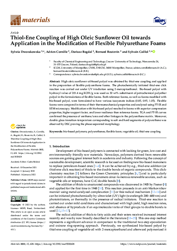 (PDF) Thiol-Ene Coupling of High Oleic Sunflower Oil towards ...