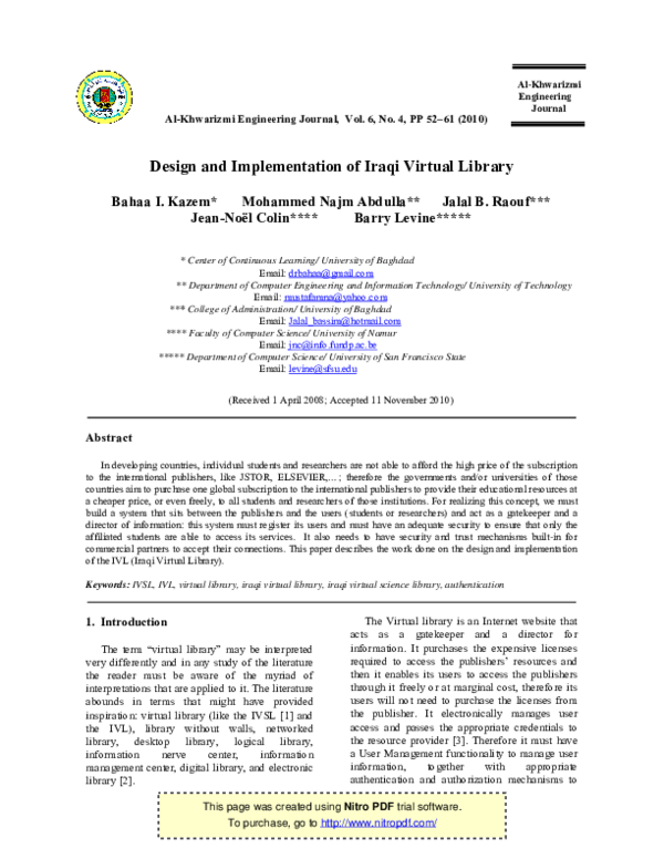 (PDF) Design and Implementation of Iraqi Virtual Library | Mohammed ...