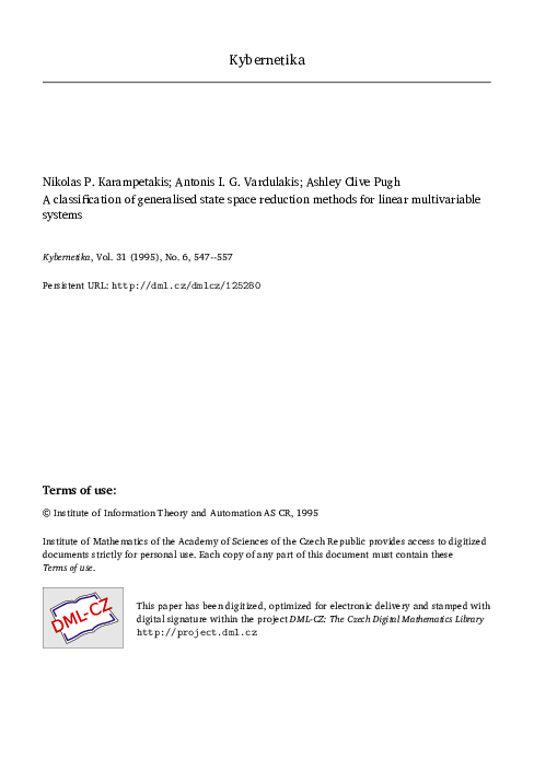 Pdf A Classification Of Generalised State Space Reduction Methods For Linear Multivariable