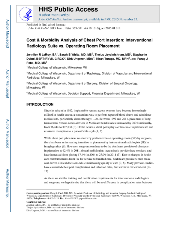 (PDF) Cost and Morbidity Analysis of Chest Port Insertion ...