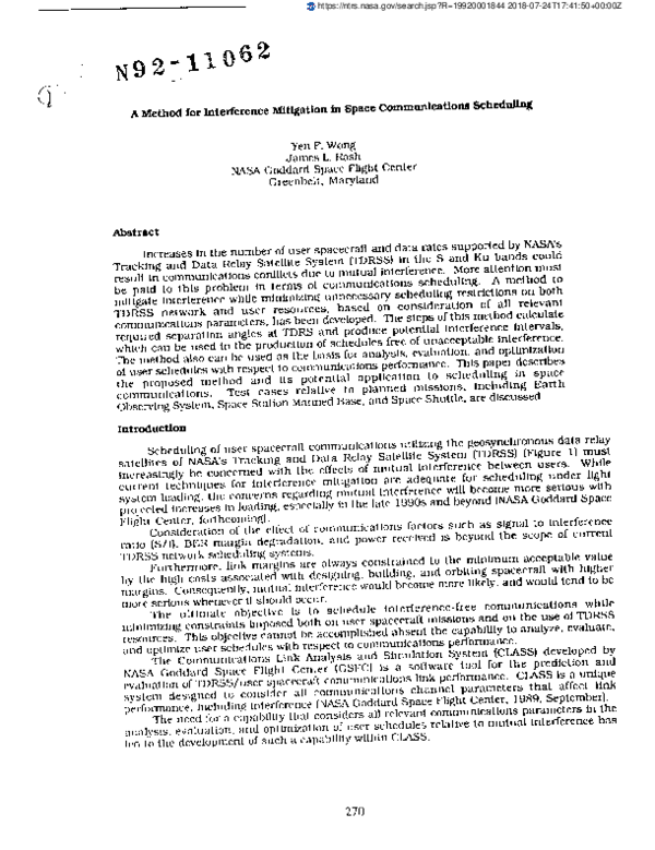 Pdf A Method For Interference Mitigation In Space Communications Scheduling Yen Wong