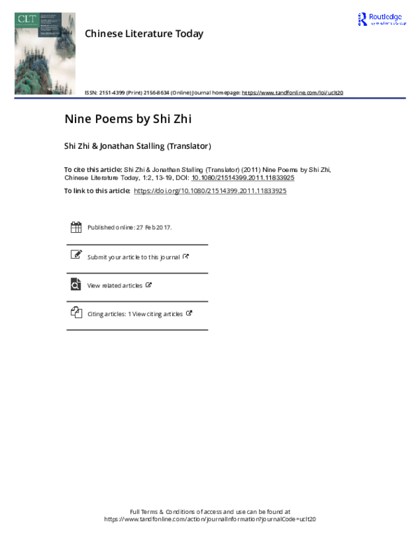 (PDF) Nine Poems by Shi Zhi