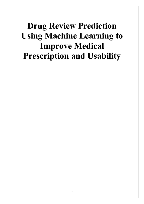 (DOC) Drug Review Prediction Using Machine Learning to Improve Medical ...