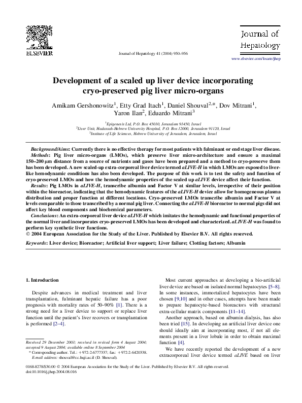 (PDF) Development of a scaled up liver device incorporating cryo ...