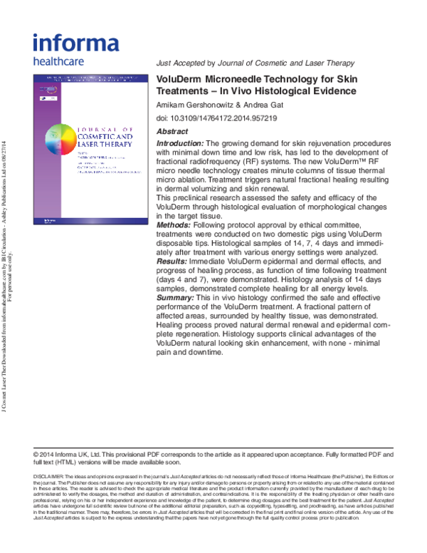 (PDF) VoluDerm microneedle technology for skin treatments-in vivo ...