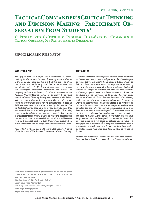 (PDF) O PENSAMENTO CRÍTICO E O PROCESSO DECISÓRIO DO COMANDANTE TÁTICO ...