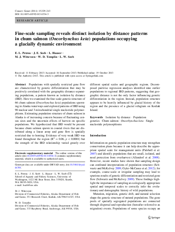 (PDF) Fine-scale sampling reveals distinct isolation by distance ...