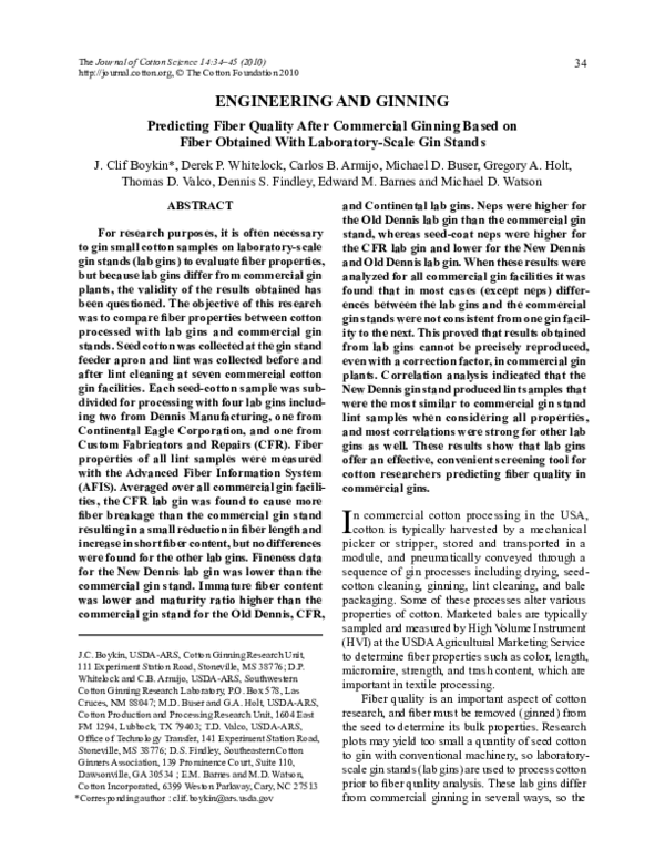 (PDF) Predicting Fiber Quality After Commercial Ginning Based on Fiber ...