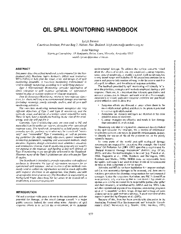 (PDF) Oil Spill Monitoring Handbook