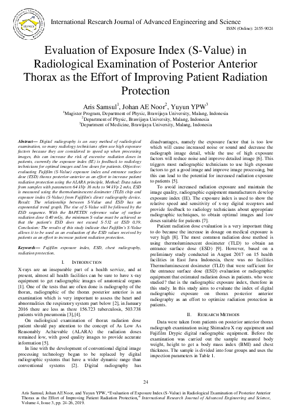 (PDF) Evaluation of Exposure Index (S-Value) in Radiological ...