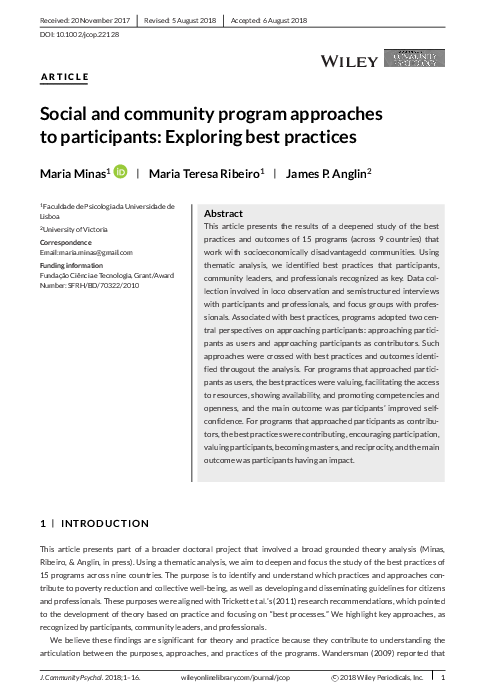 (PDF) Social and community program approaches to participants ...